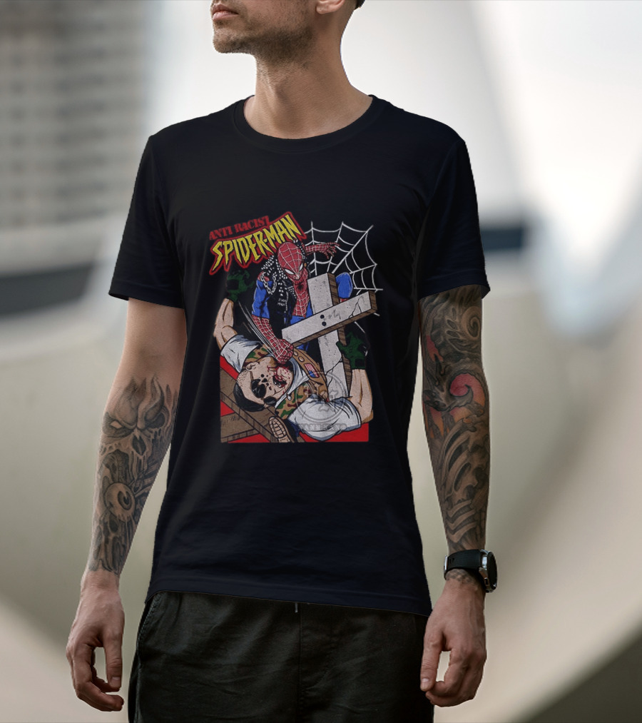 Anti Racist Spider Man Punches Nazi Swastika Website T-Shirt