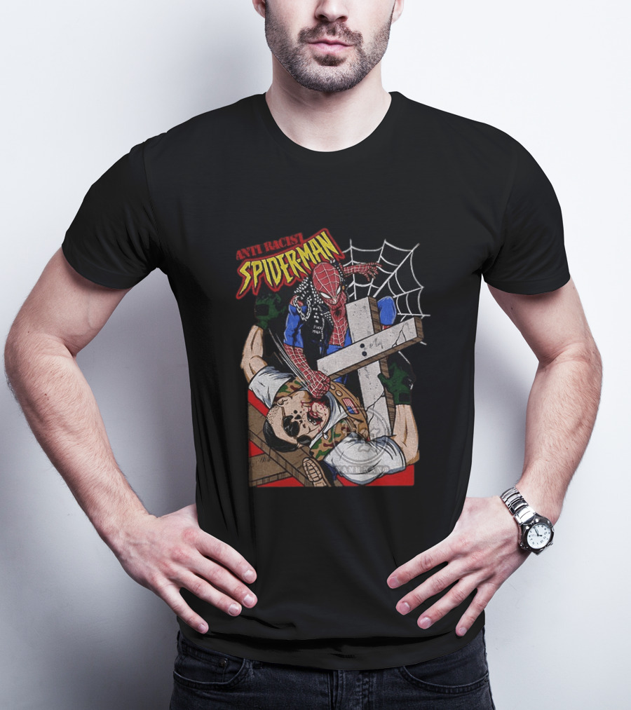 Anti Racist Spider Man Punches Nazi Swastika Website T-Shirt