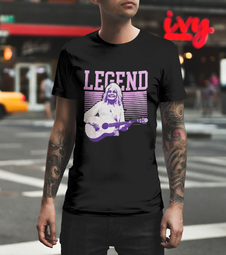 Legendary Female Country Singer Acoustic Guitar Pink Halftone Stripes T-Shirt