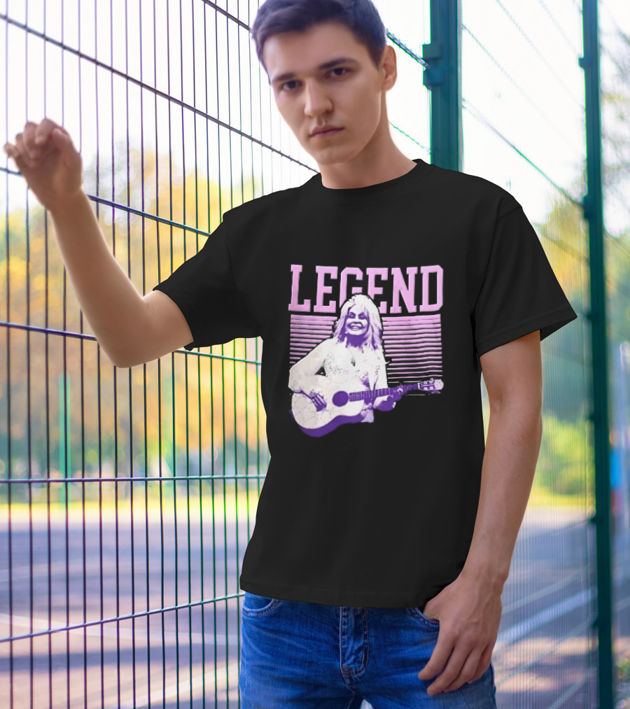 Legendary Female Country Singer Acoustic Guitar Pink Halftone Stripes T-Shirt