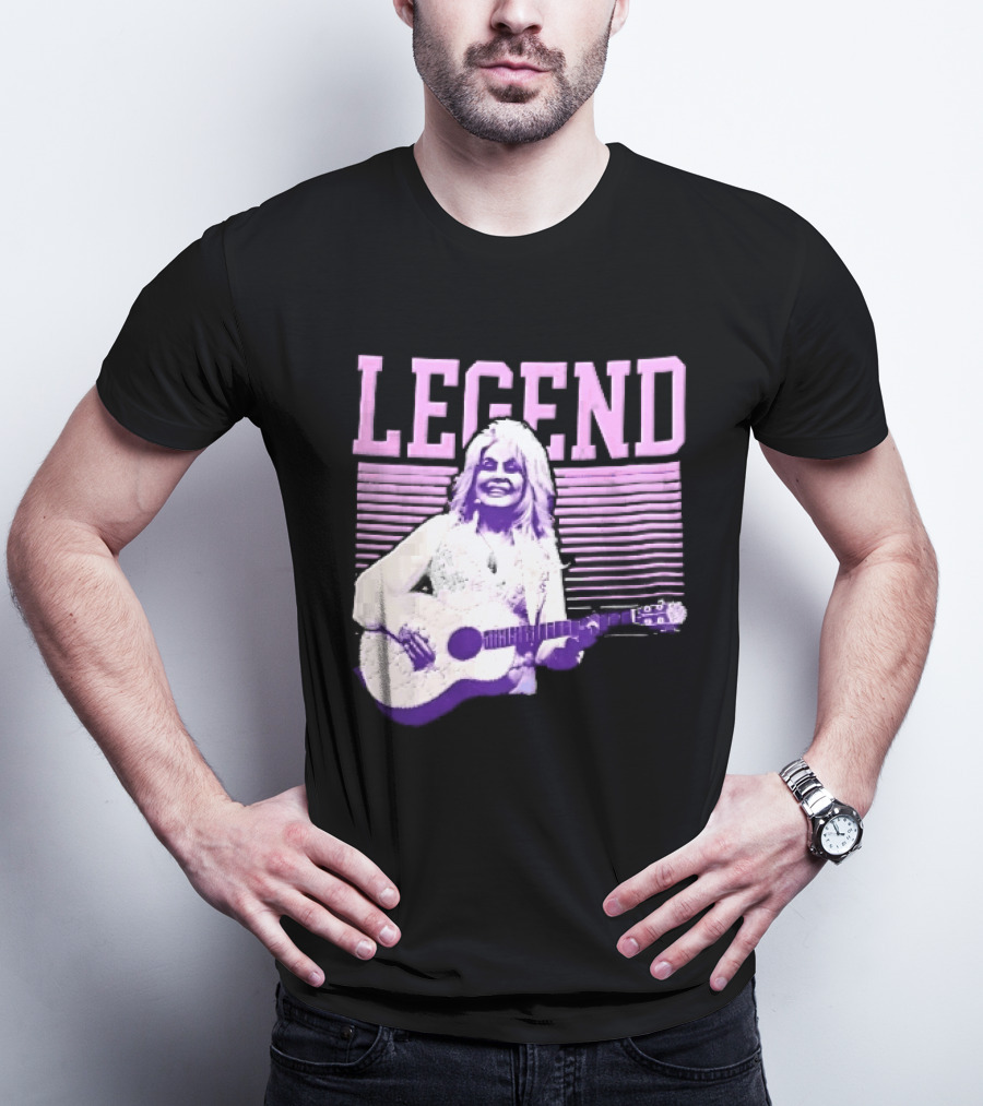 Legendary Female Country Singer Acoustic Guitar Pink Halftone Stripes T-Shirt