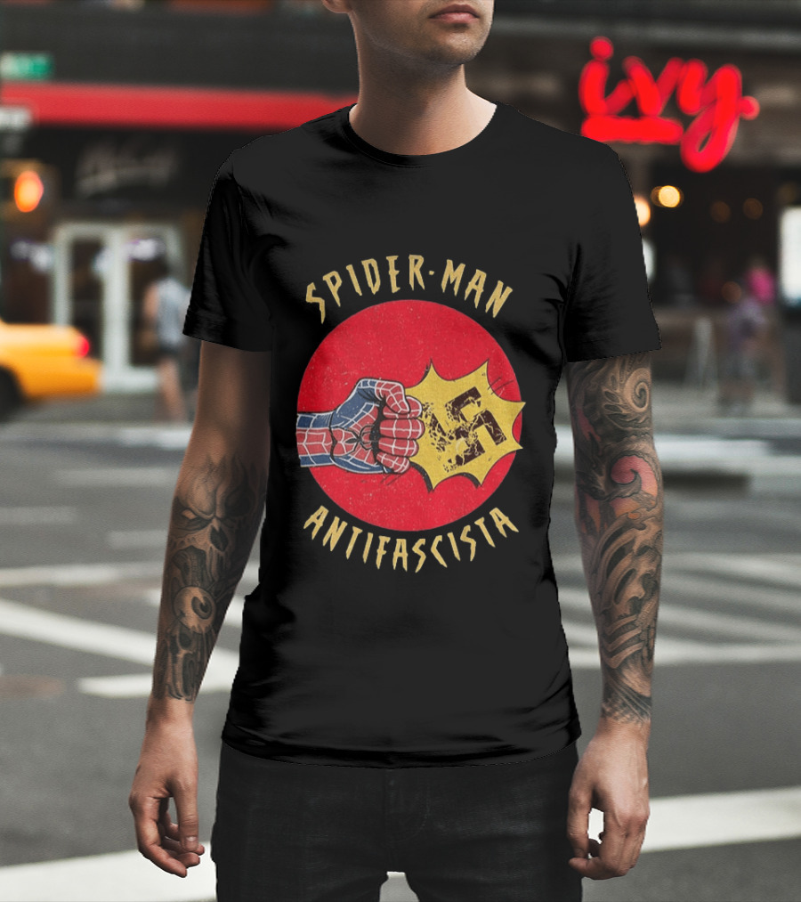 Spider Man Antifascista Punch Kapow Comic Book T-Shirt