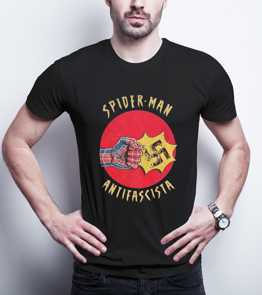 Spider Man Antifascista Punch Kapow Comic Book T-Shirt