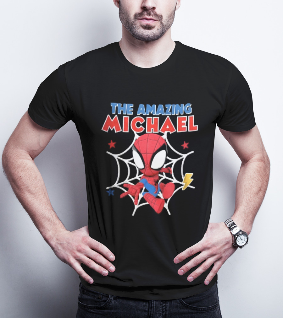 The Amazing Michael Spider Man Cartoon Web Stars Lightning Bolt T-Shirt