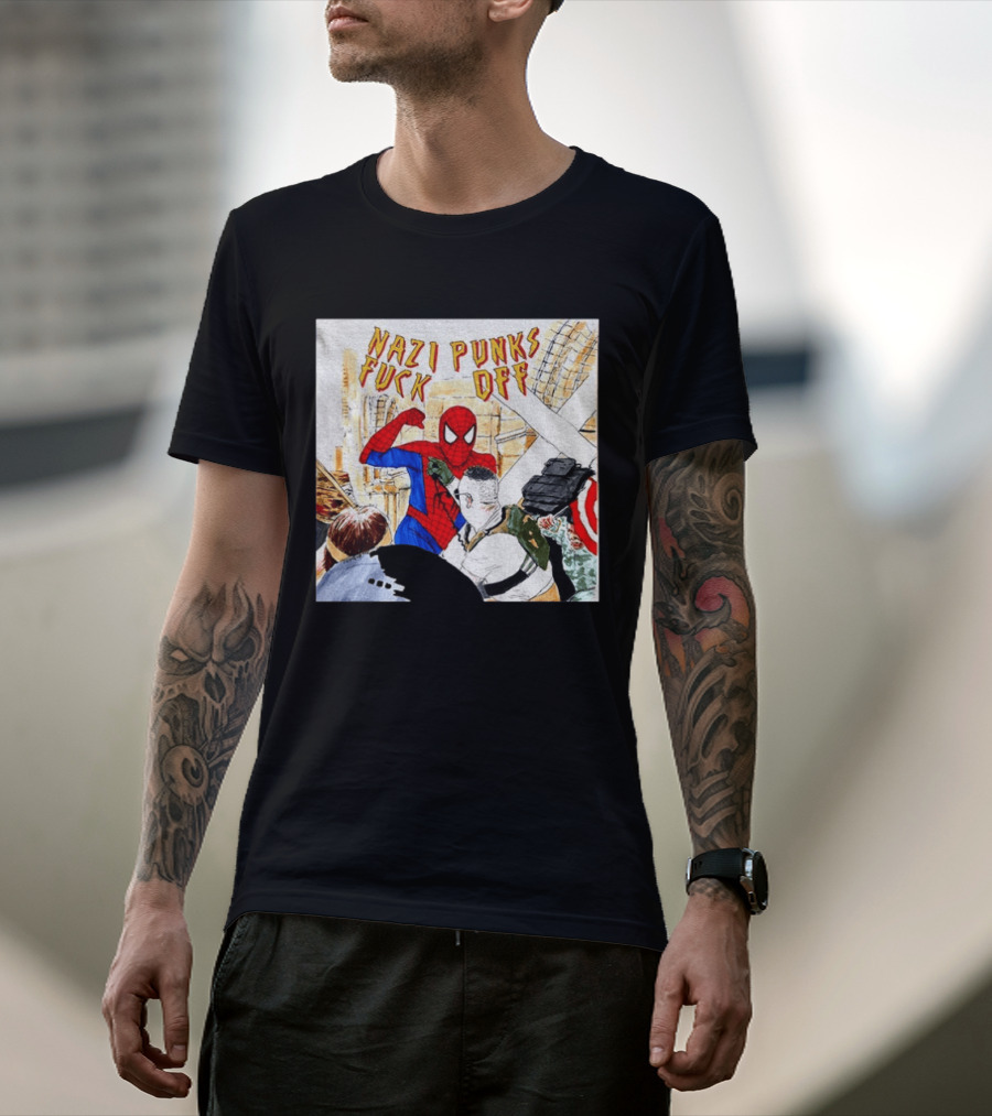 Nazi Punks Fuck Off Spiderman Characters Beating Minneapolis Police Pointing Meme T-Shirt