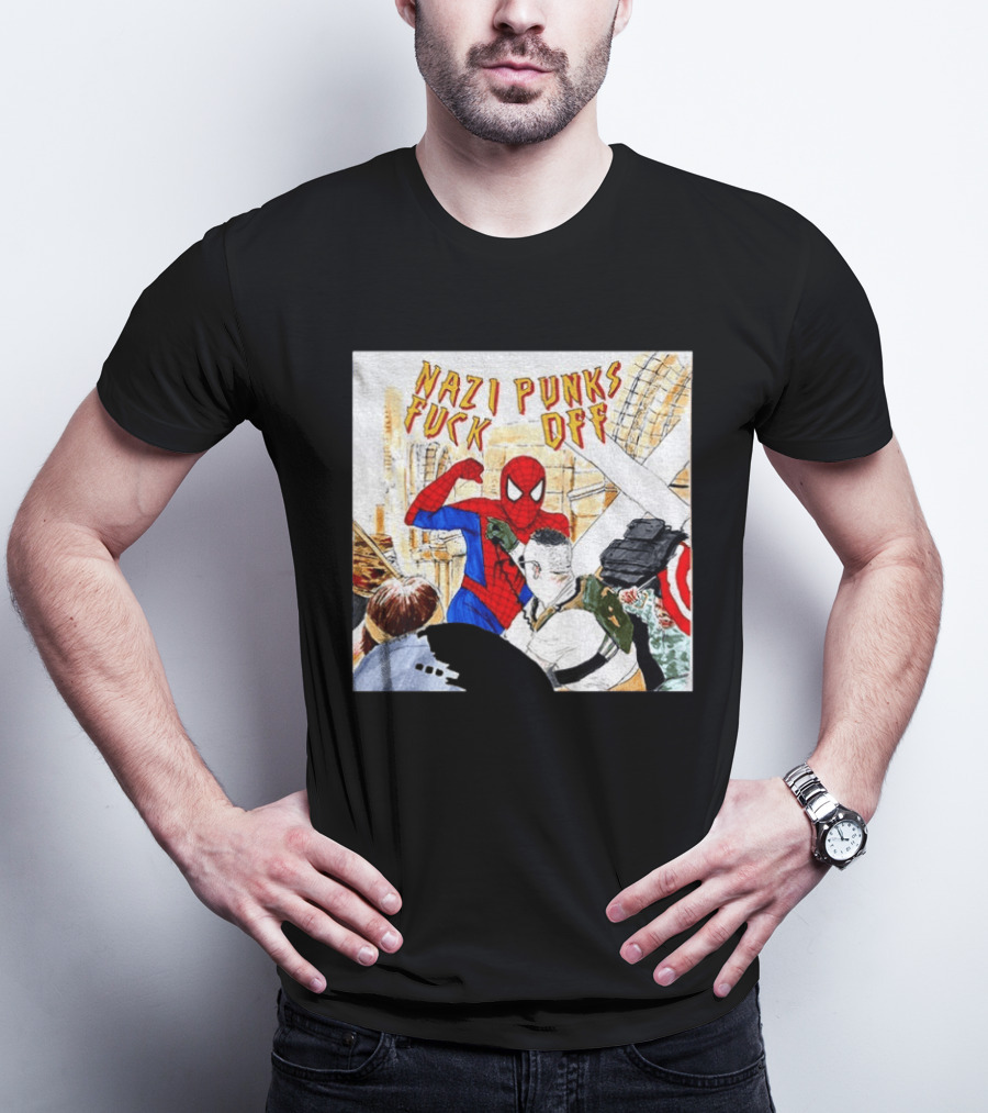 Nazi Punks Fuck Off Spiderman Characters Beating Minneapolis Police Pointing Meme T-Shirt