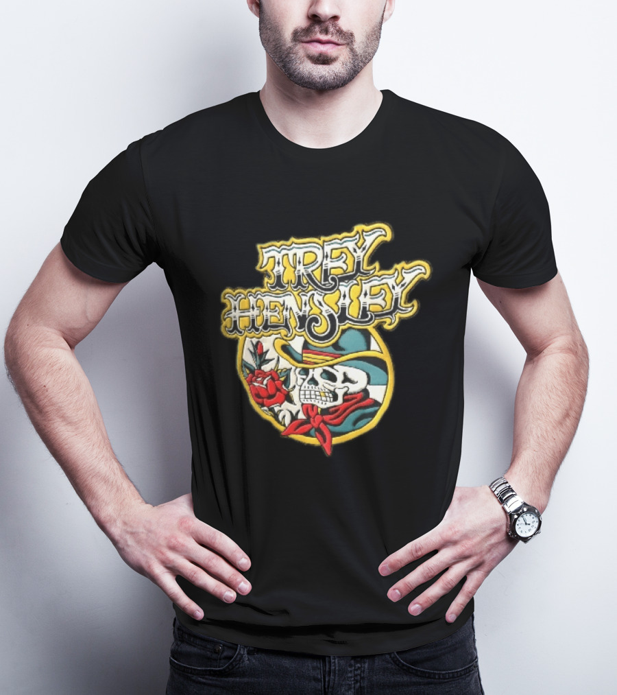 Trey Hensley Skeleton Cowboy Red Rose Traditional Tattoo T-Shirt