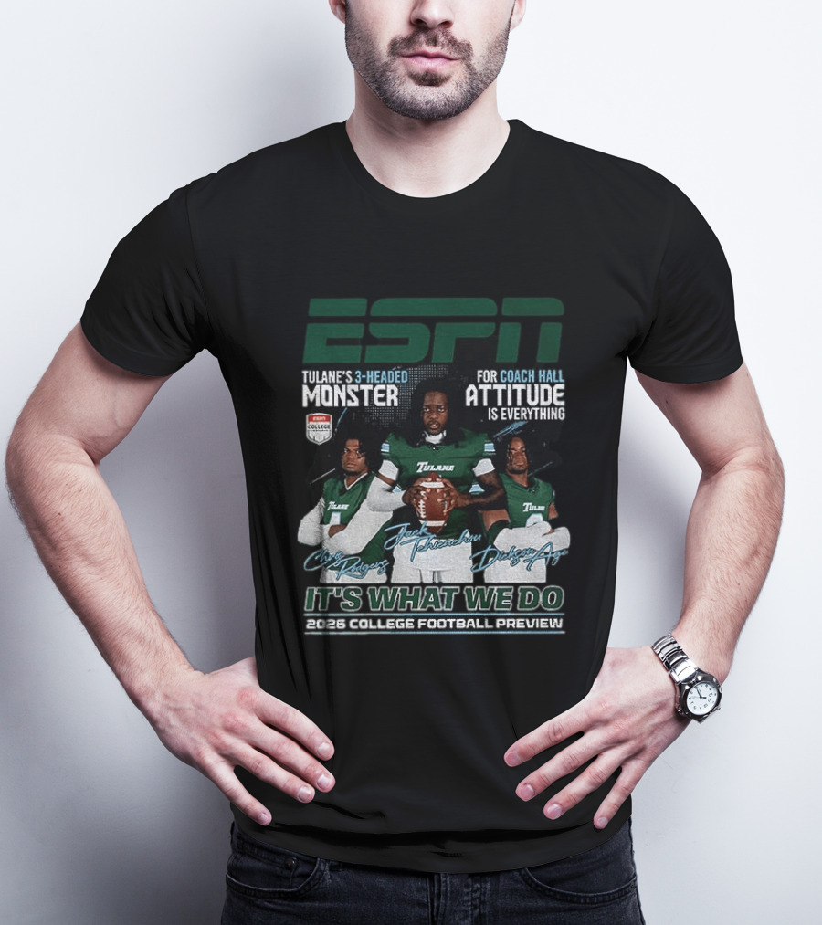 ESPN Tulane's 3 Headed Monster Chris Rodgers Jack Tehienchou Dickson Agu College Football Preview T-Shirt