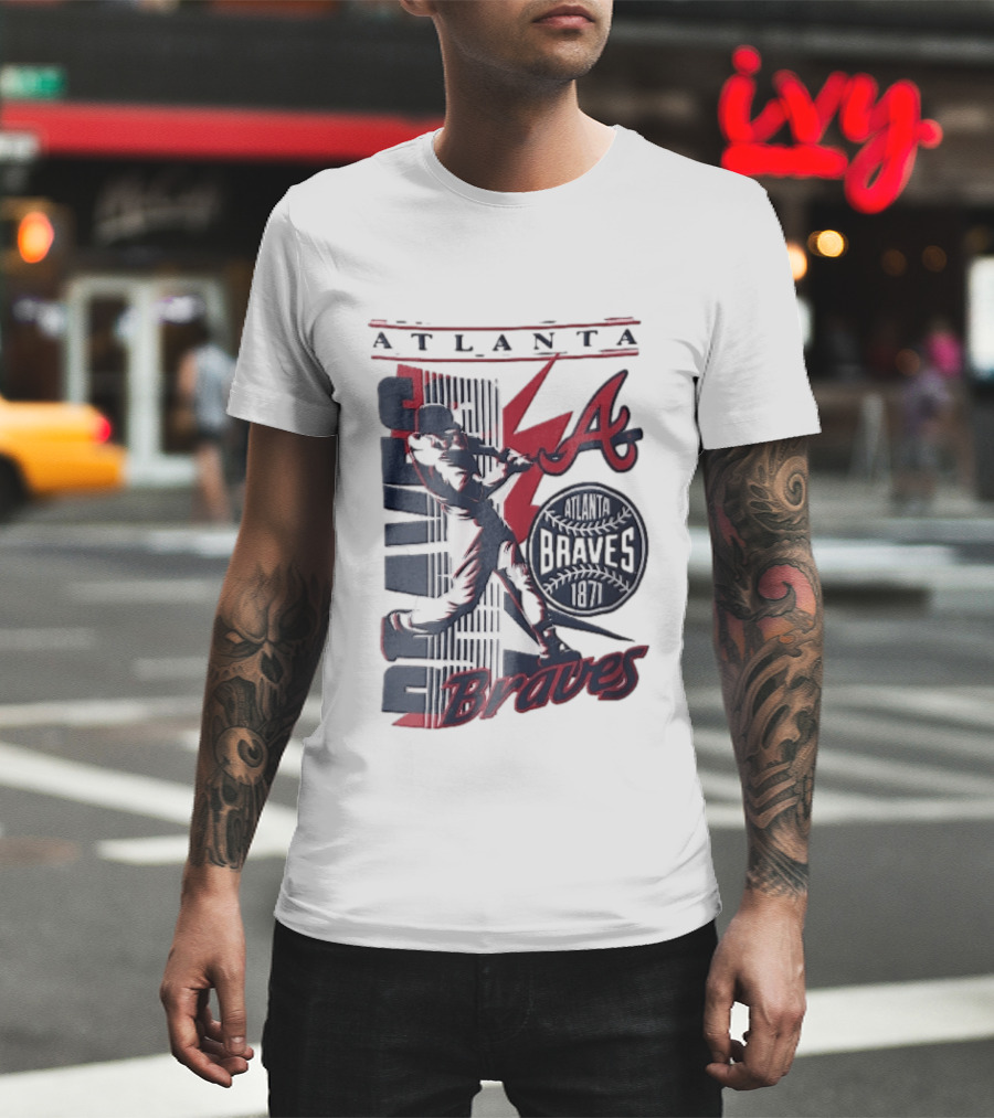 Atlanta Braves 1871 Baseball Batter Swinging Red Lightning Classic MLB T-Shirt