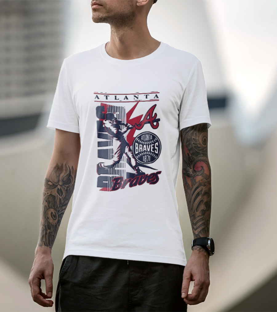 Atlanta Braves 1871 Baseball Batter Swinging Red Lightning Classic MLB T-Shirt