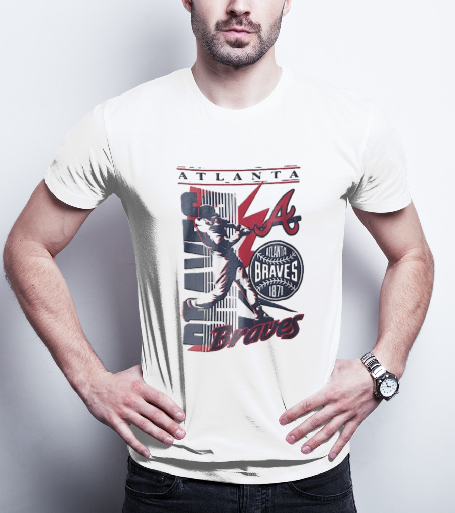 Atlanta Braves 1871 Baseball Batter Swinging Red Lightning Classic MLB T-Shirt
