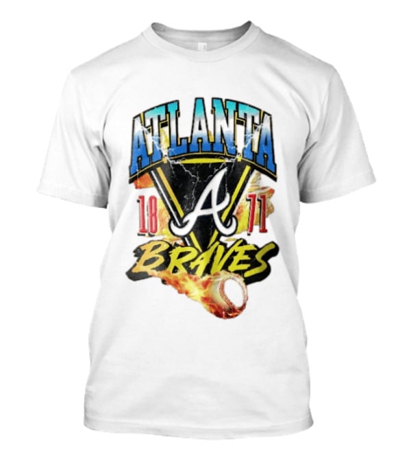 Atlanta Braves 1871 Vintage Flaming Baseball Lightning Triangle T-Shirt