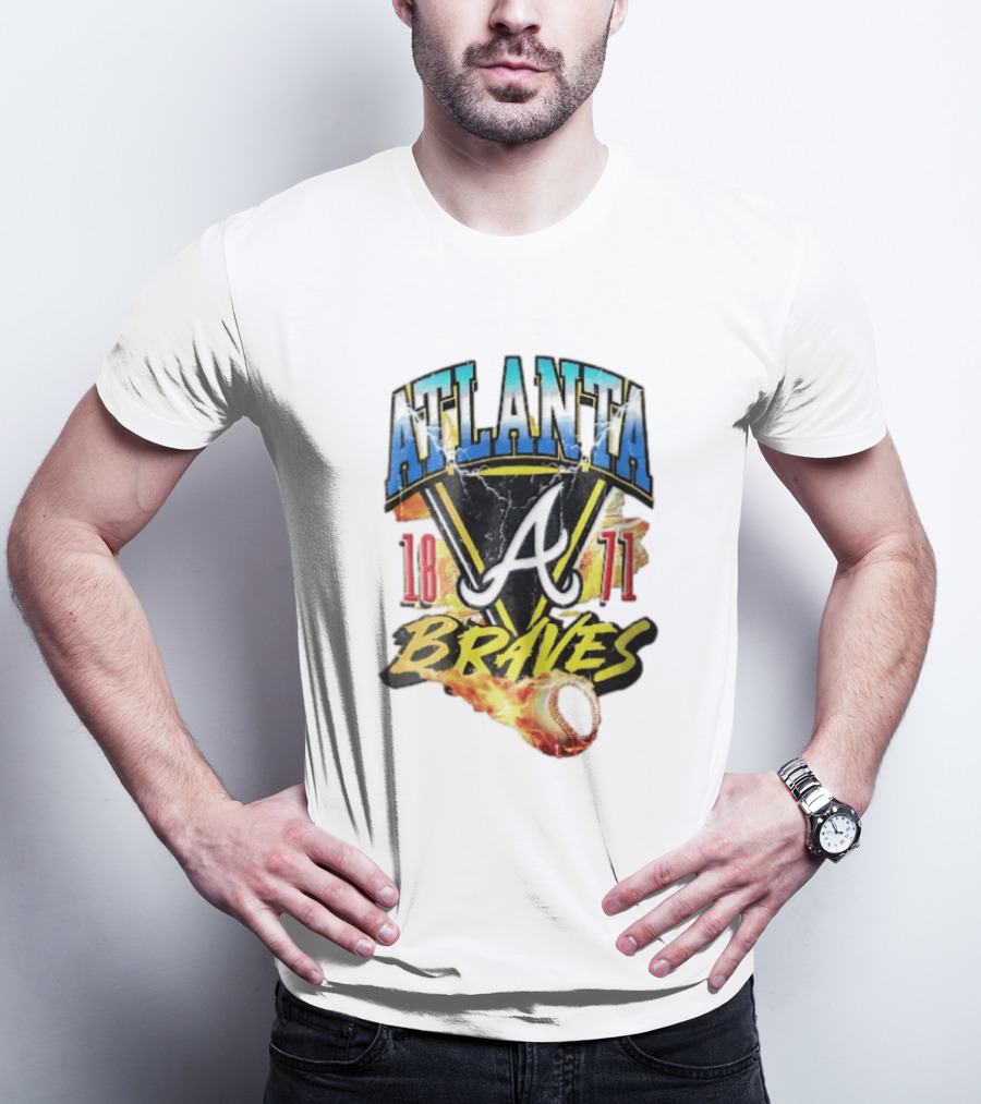 Atlanta Braves 1871 Vintage Flaming Baseball Lightning Triangle T-Shirt