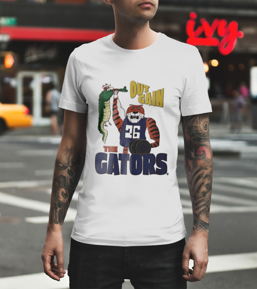 Auburn Tigers Out Gain The Gators Cartoon Weightlifting Alligator NCAA T-Shirt