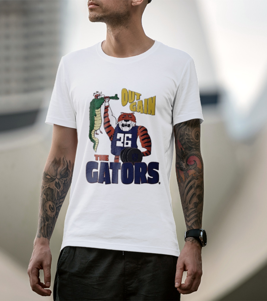 Auburn Tigers Out Gain The Gators Cartoon Weightlifting Alligator NCAA T-Shirt