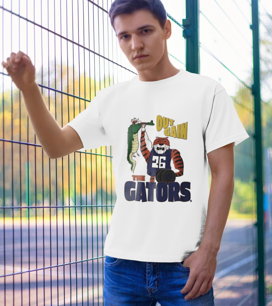 Auburn Tigers Out Gain The Gators Cartoon Weightlifting Alligator NCAA T-Shirt