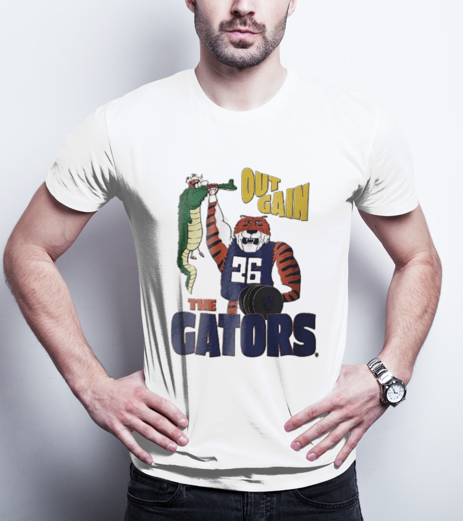 Auburn Tigers Out Gain The Gators Cartoon Weightlifting Alligator NCAA T-Shirt