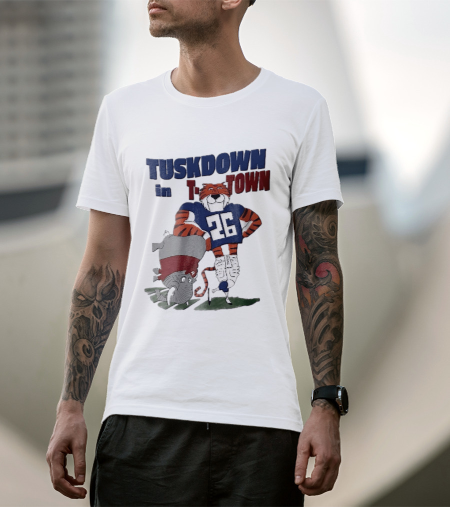 Tuskdown In Town Auburn Tigers NCAA Cartoon Elephant T-Shirt