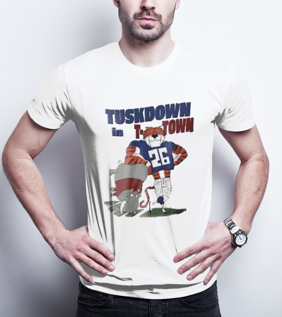 Tuskdown In Town Auburn Tigers NCAA Cartoon Elephant T-Shirt