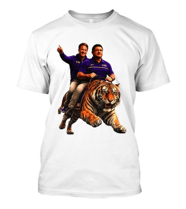 Bayou Brothers Tiger Riding LSU Coach Ed Orgeron Vs Kim Mulkey T-Shirt