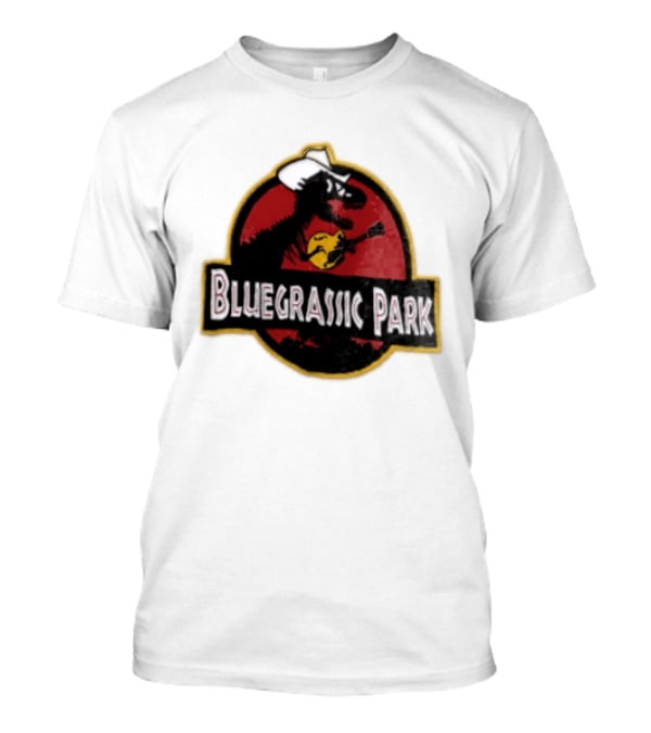 Bluegrassic Park Dinosaur Playing Mandolin Cowboy Hat Jurassic T-Shirt