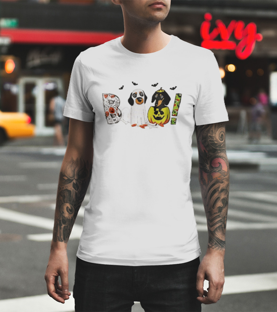 Boo Halloween Cartoon Dachshunds Ghost Costume Pumpkin T-Shirt