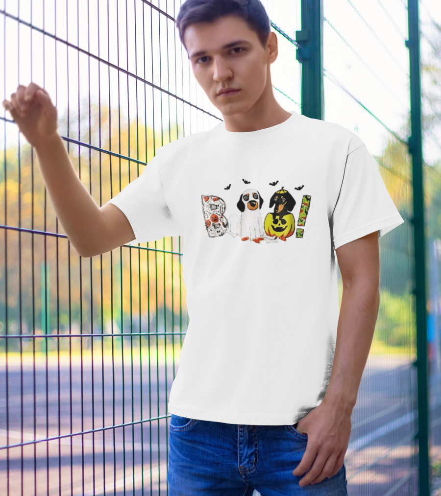 Boo Halloween Cartoon Dachshunds Ghost Costume Pumpkin T-Shirt