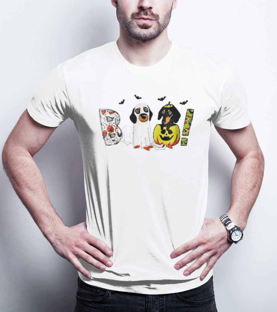 Boo Halloween Cartoon Dachshunds Ghost Costume Pumpkin T-Shirt