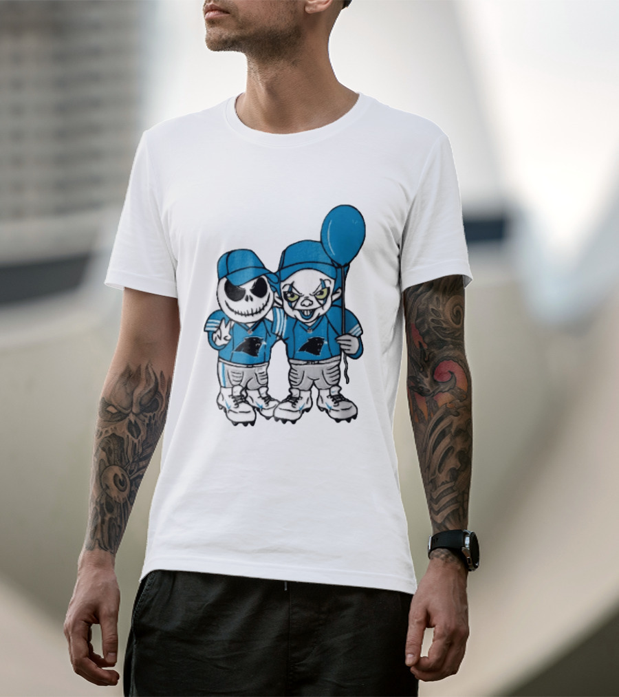 Carolina Panthers Jack Skellington Pennywise Blue Balloon Cartoon T-Shirt