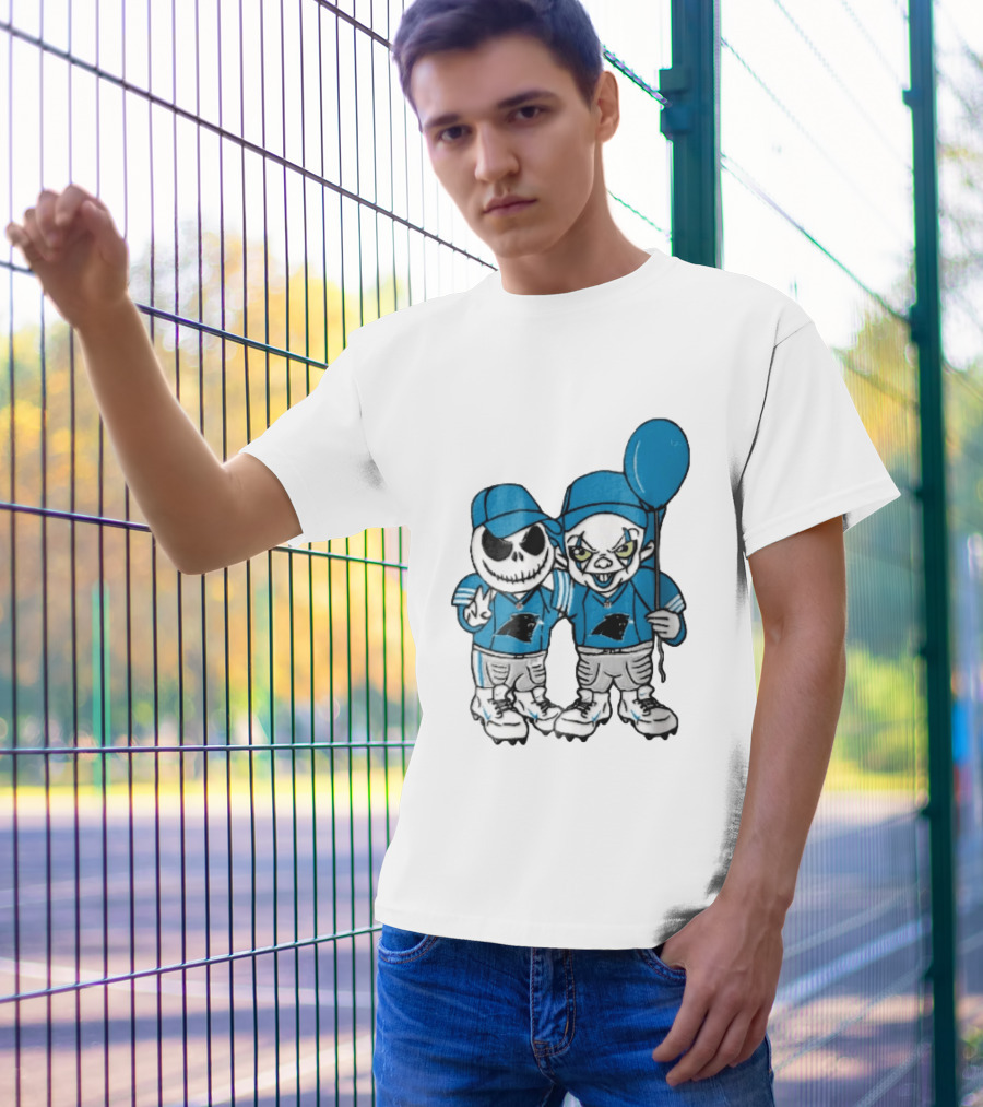 Carolina Panthers Jack Skellington Pennywise Blue Balloon Cartoon T-Shirt