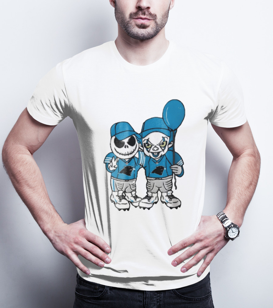 Carolina Panthers Jack Skellington Pennywise Blue Balloon Cartoon T-Shirt