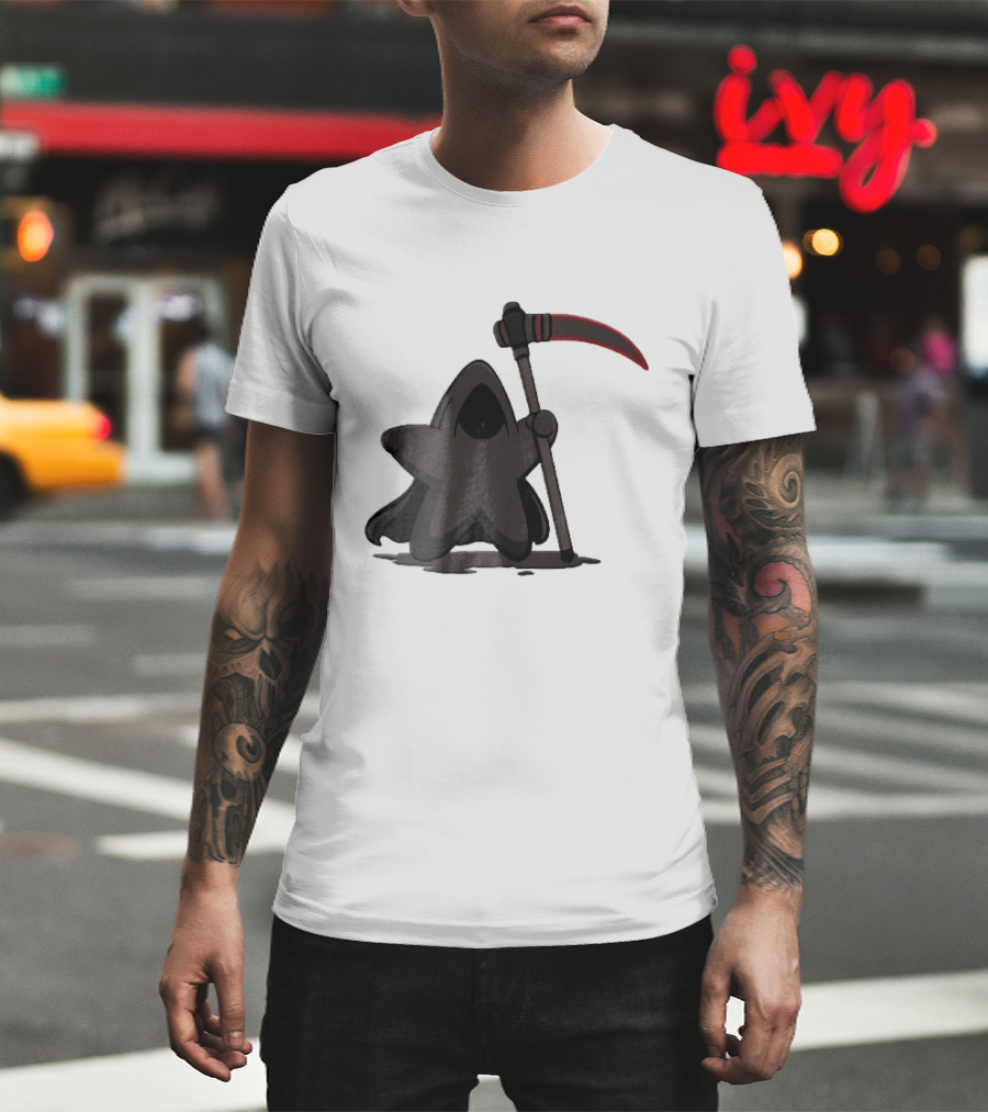 Cartoon Star Grim Reaper Cloak Red Lightsaber Scythe T-Shirt