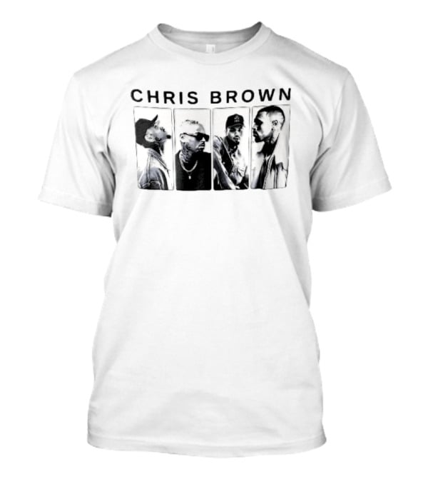 Chris Brown Four Panel Black White Photo T-Shirt