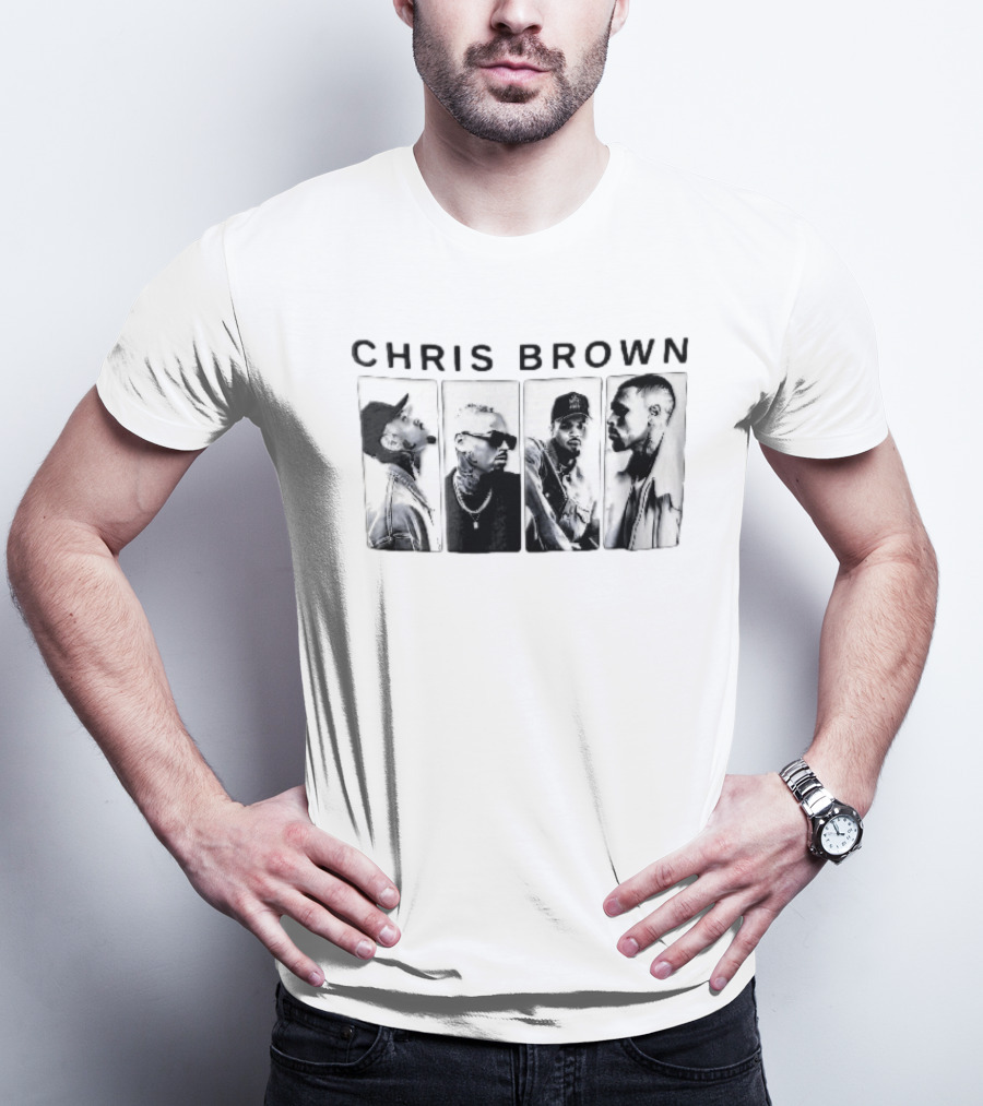 Chris Brown Four Panel Black White Photo T-Shirt