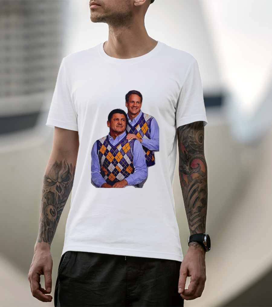 LSU Tigers Ed Orgeron Vs Kim Mulkey Argyle Sweater Coaches T-Shirt