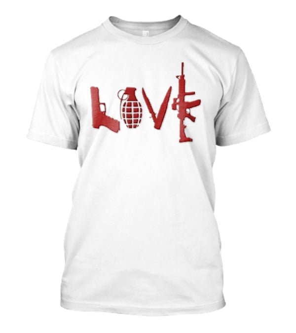 Love Red Pistol Grenade Knife Assault Rifle Weapons T-Shirt