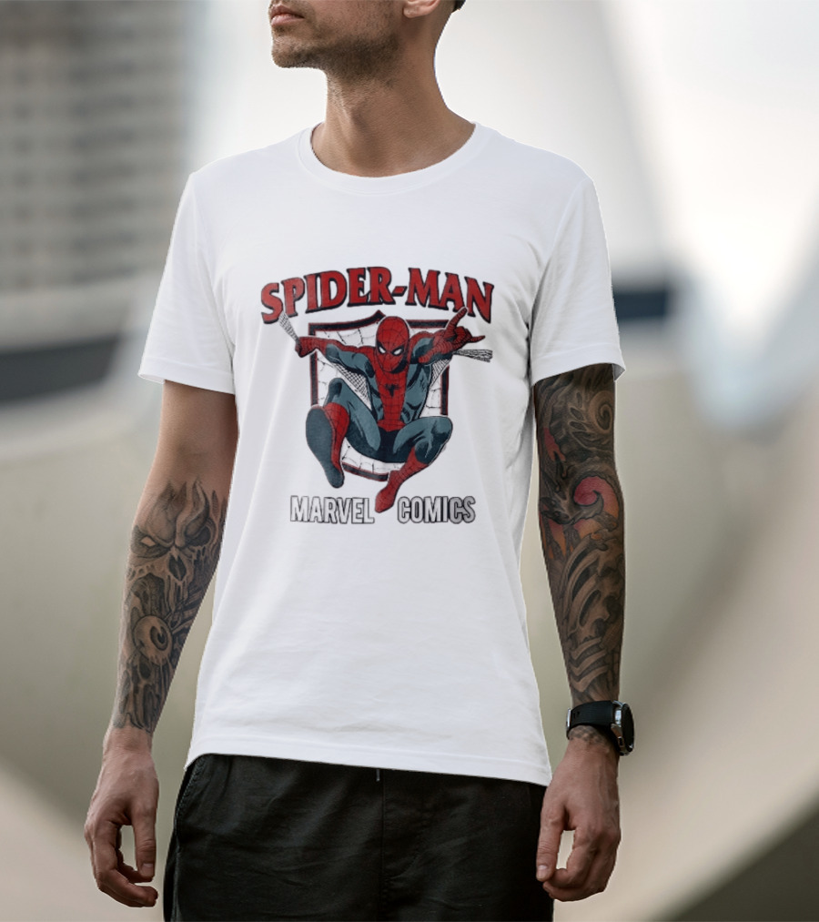Spider Man Marvel Comics Crouching Web Shield Pose T-Shirt