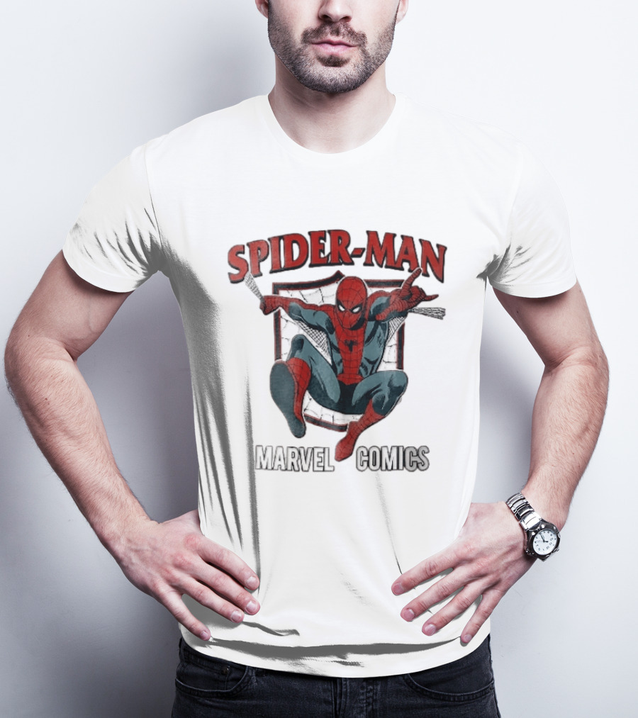 Spider Man Marvel Comics Crouching Web Shield Pose T-Shirt
