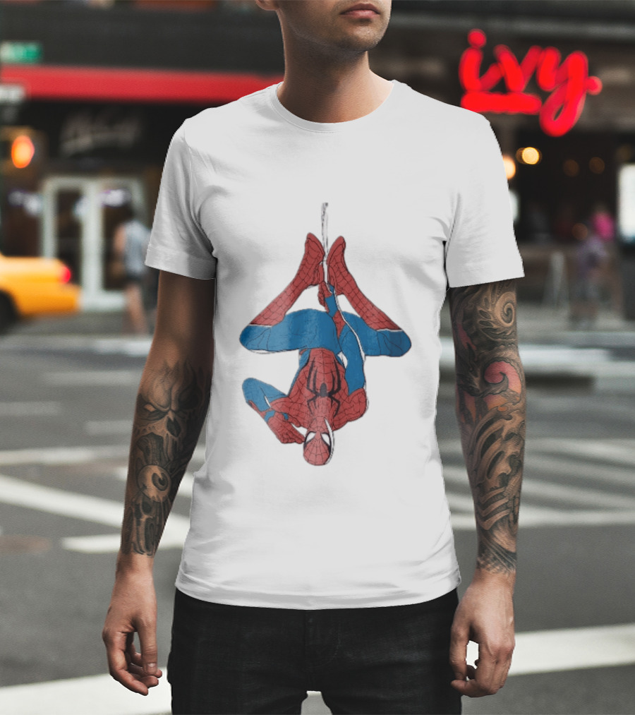Marvel Spider Man Upside Down Hanging Web Cartoon T-Shirt