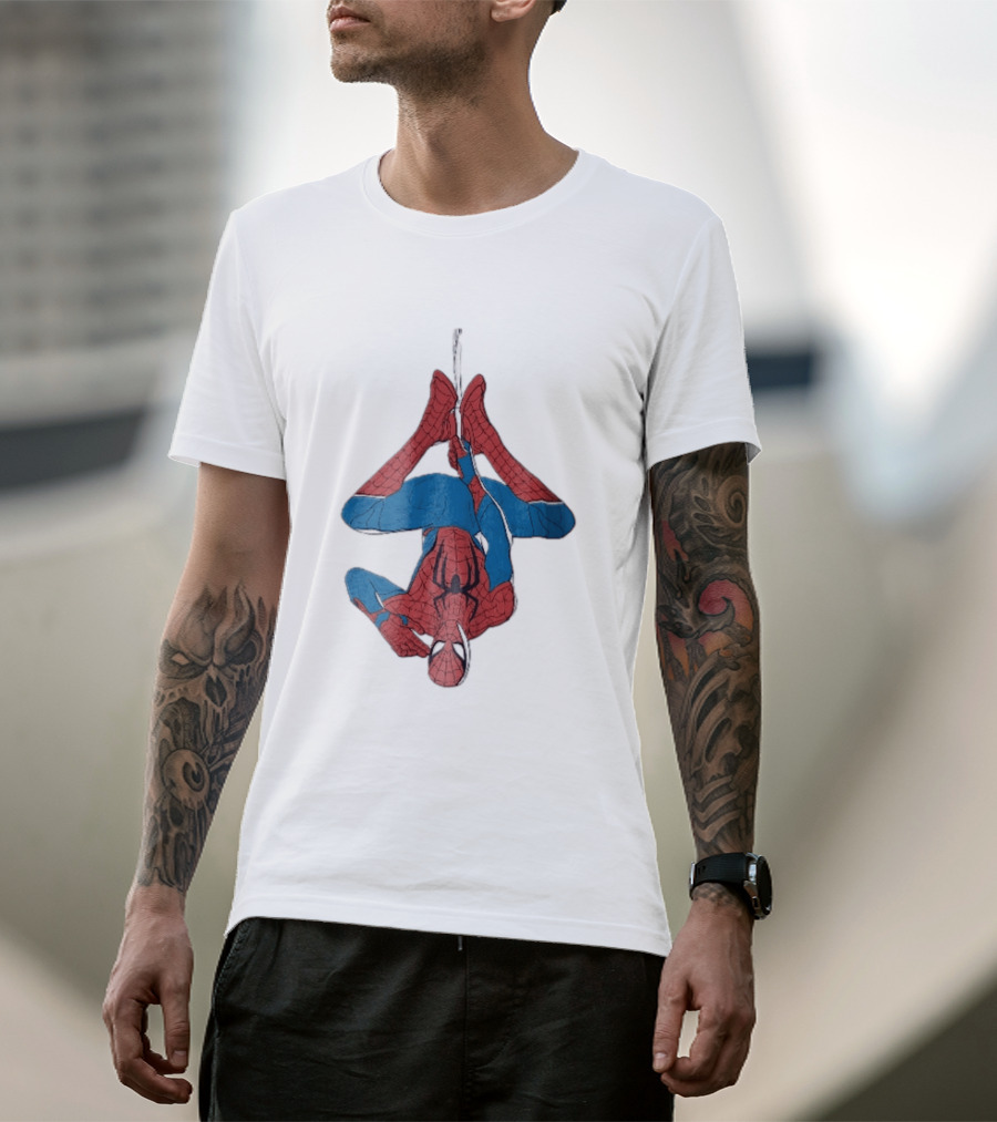Marvel Spider Man Upside Down Hanging Web Cartoon T-Shirt