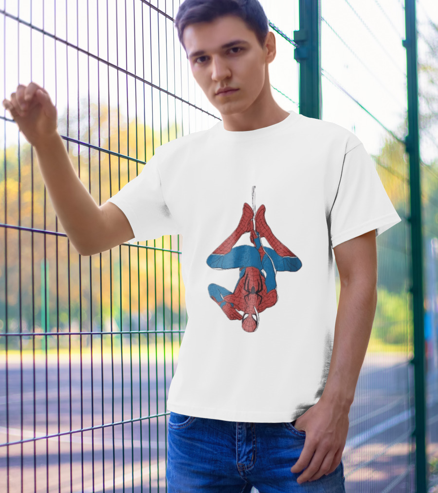 Marvel Spider Man Upside Down Hanging Web Cartoon T-Shirt