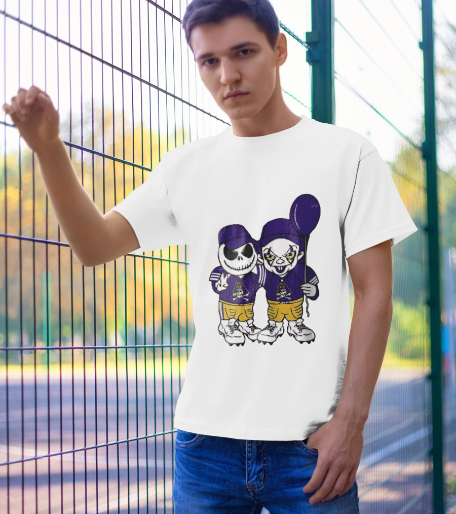East Carolina Pirates NCAA Jack Skellington Pennywise Clown Purple Balloon T-Shirt