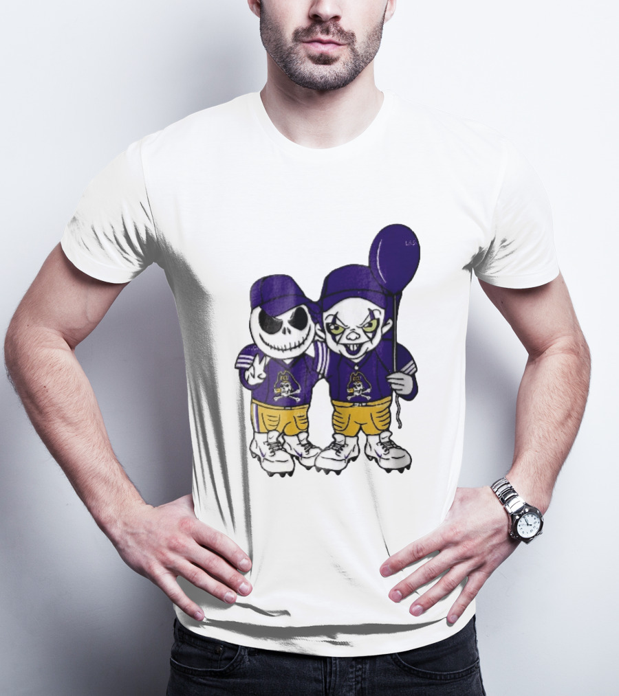 East Carolina Pirates NCAA Jack Skellington Pennywise Clown Purple Balloon T-Shirt