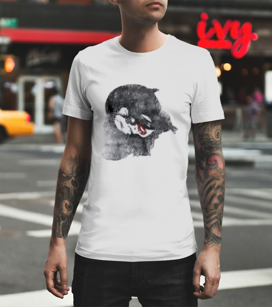 Nessa Barrett Tough Love Off The Shoulder Monochrome Red Lips Sketch T-Shirt