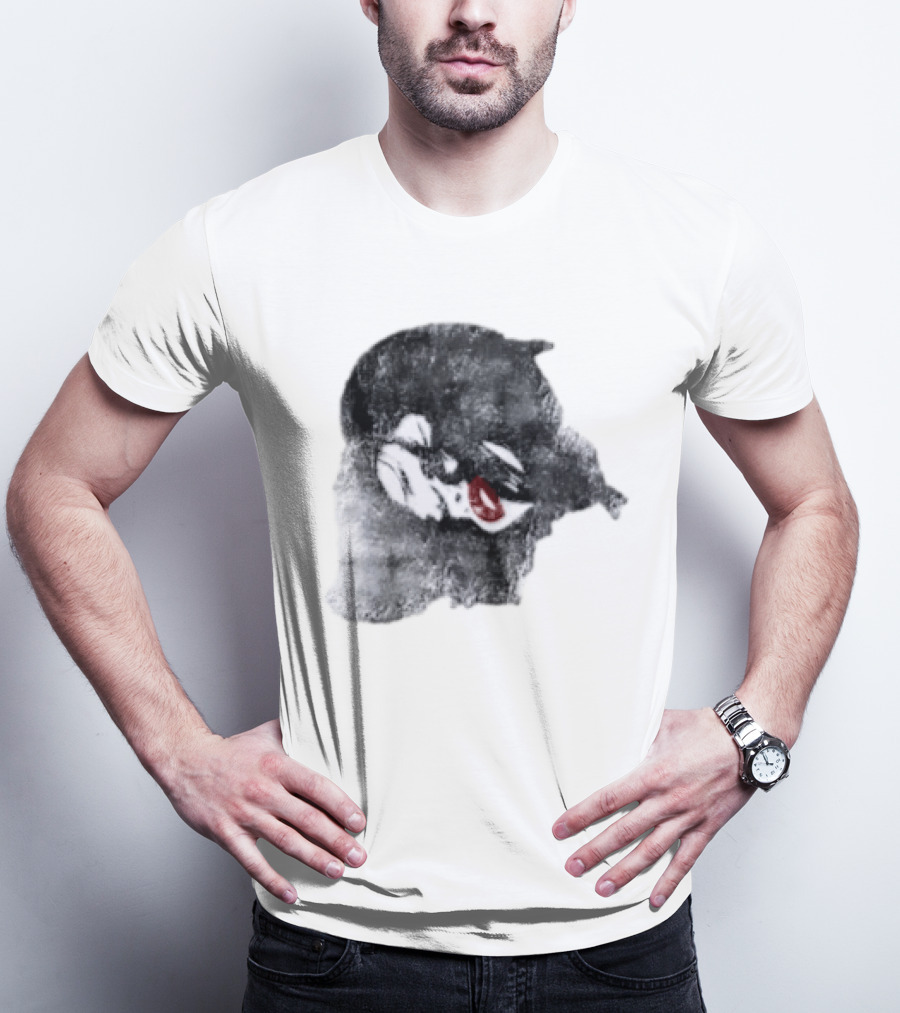 Nessa Barrett Tough Love Off The Shoulder Monochrome Red Lips Sketch T-Shirt