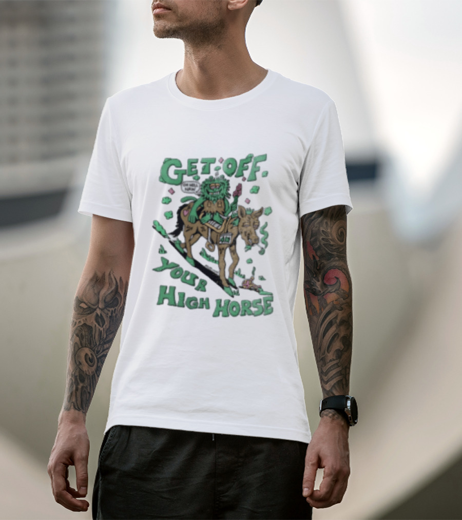 Get Off Your High Horse Killer Acid Trippy Creature Riding Horse Green Creature T-Shirt