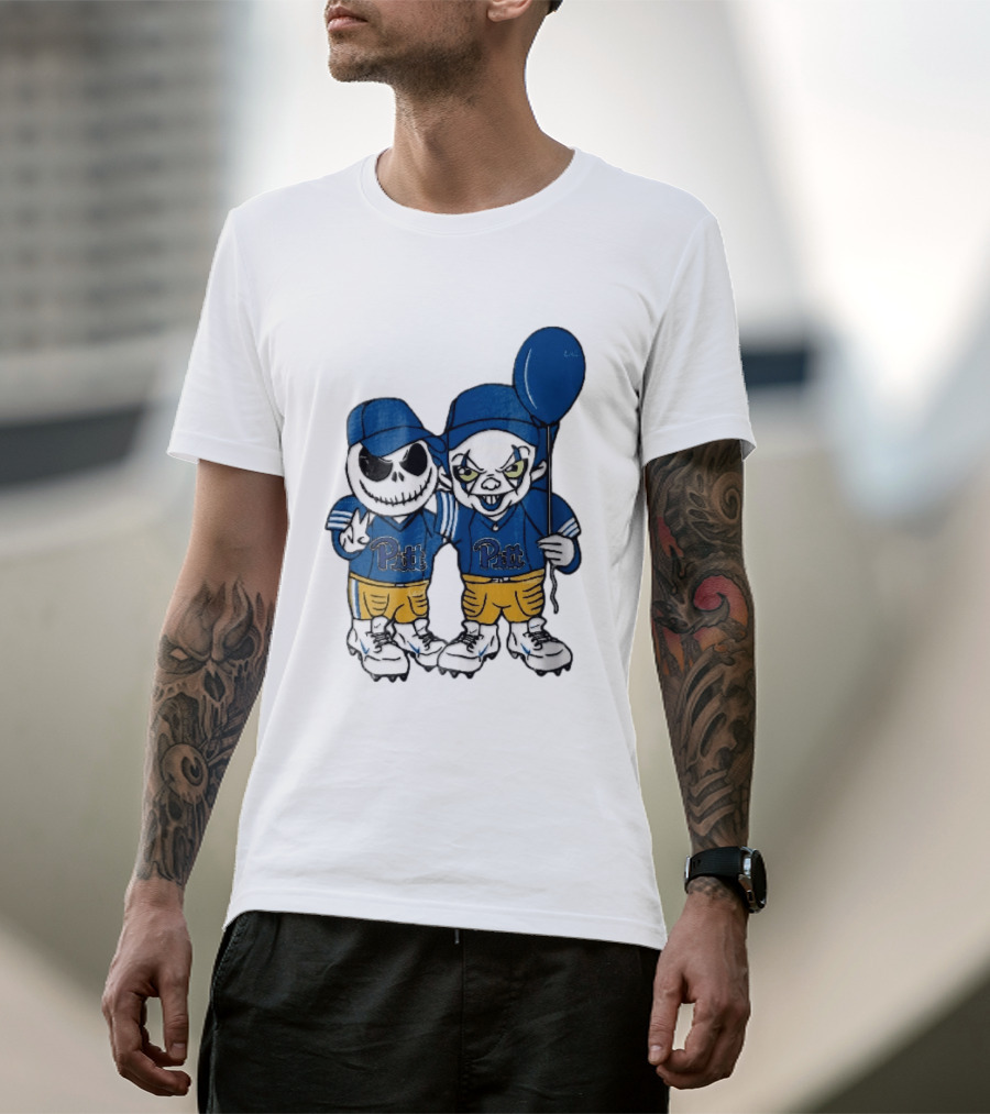 Pittsburgh Panthers NCAA Football Jack Skellington Clown Cartoon Players Blue Balloon T-Shirt