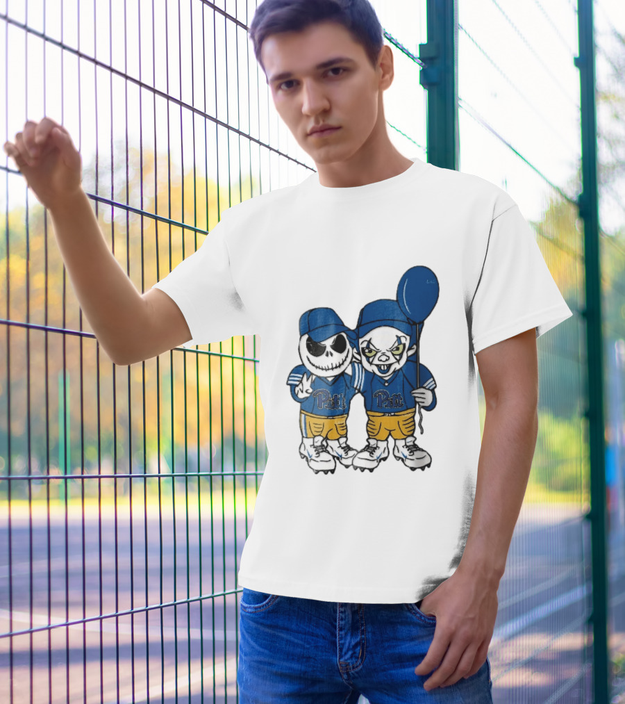 Pittsburgh Panthers NCAA Football Jack Skellington Clown Cartoon Players Blue Balloon T-Shirt