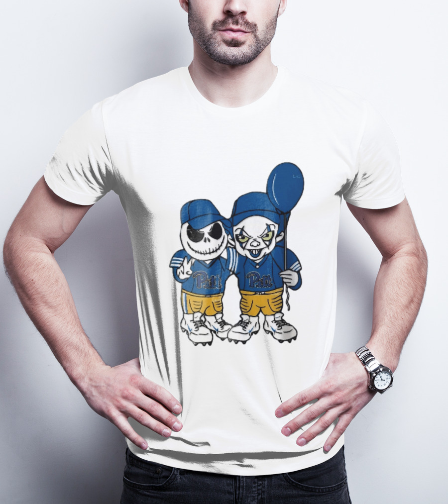 Pittsburgh Panthers NCAA Football Jack Skellington Clown Cartoon Players Blue Balloon T-Shirt