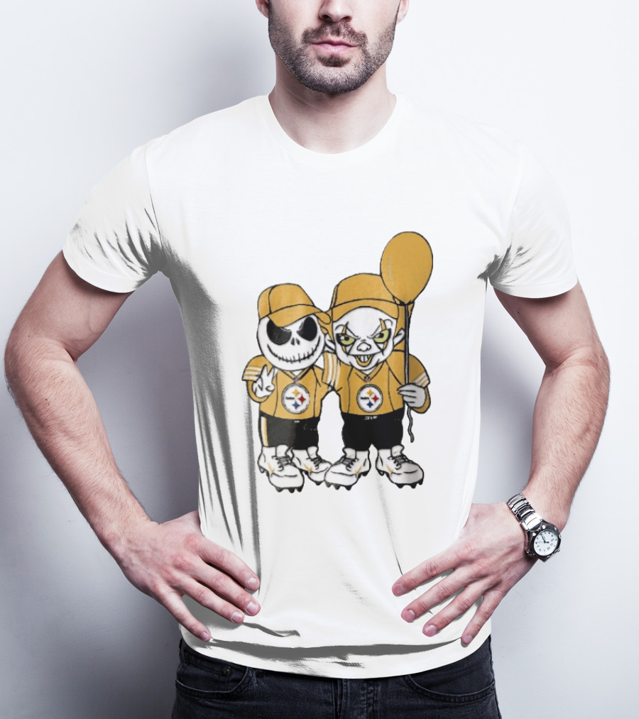 Pittsburgh Steelers Jack Skellington Pennywise Yellow Balloon NFL Cartoon Duo T-Shirt